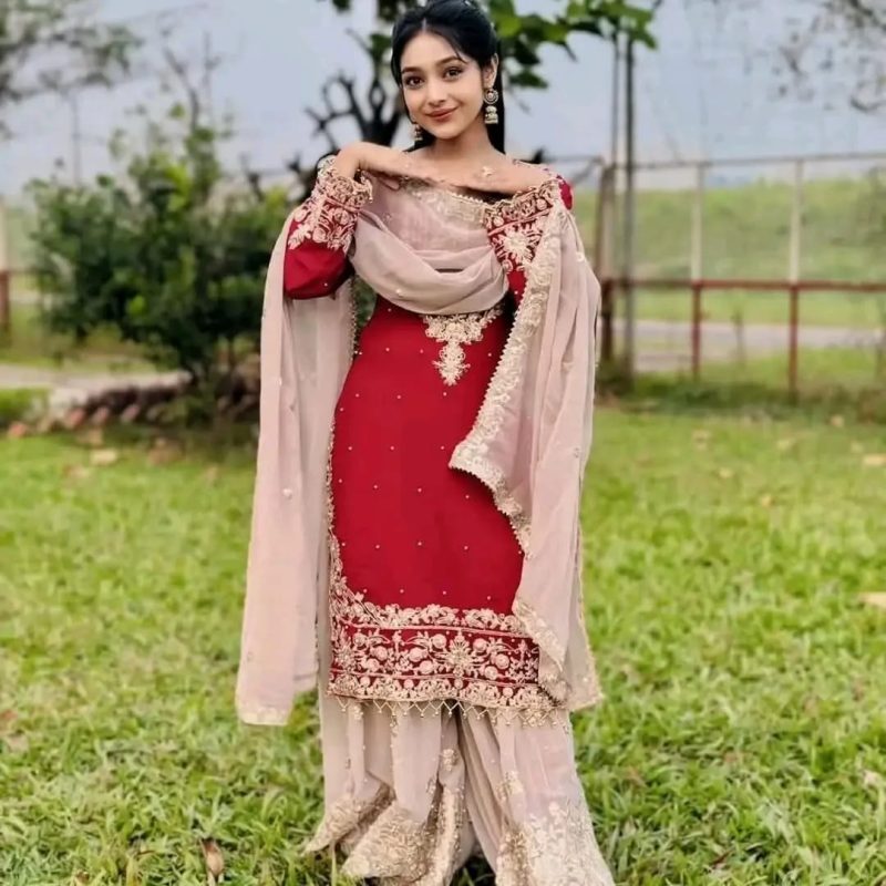 Red Garara Three Piece - All Market Bangladesh
