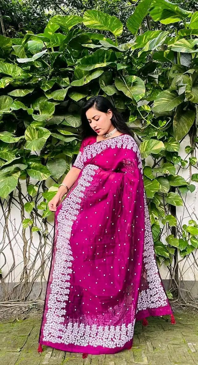 Half silk block print sharee - All Market Bangladesh