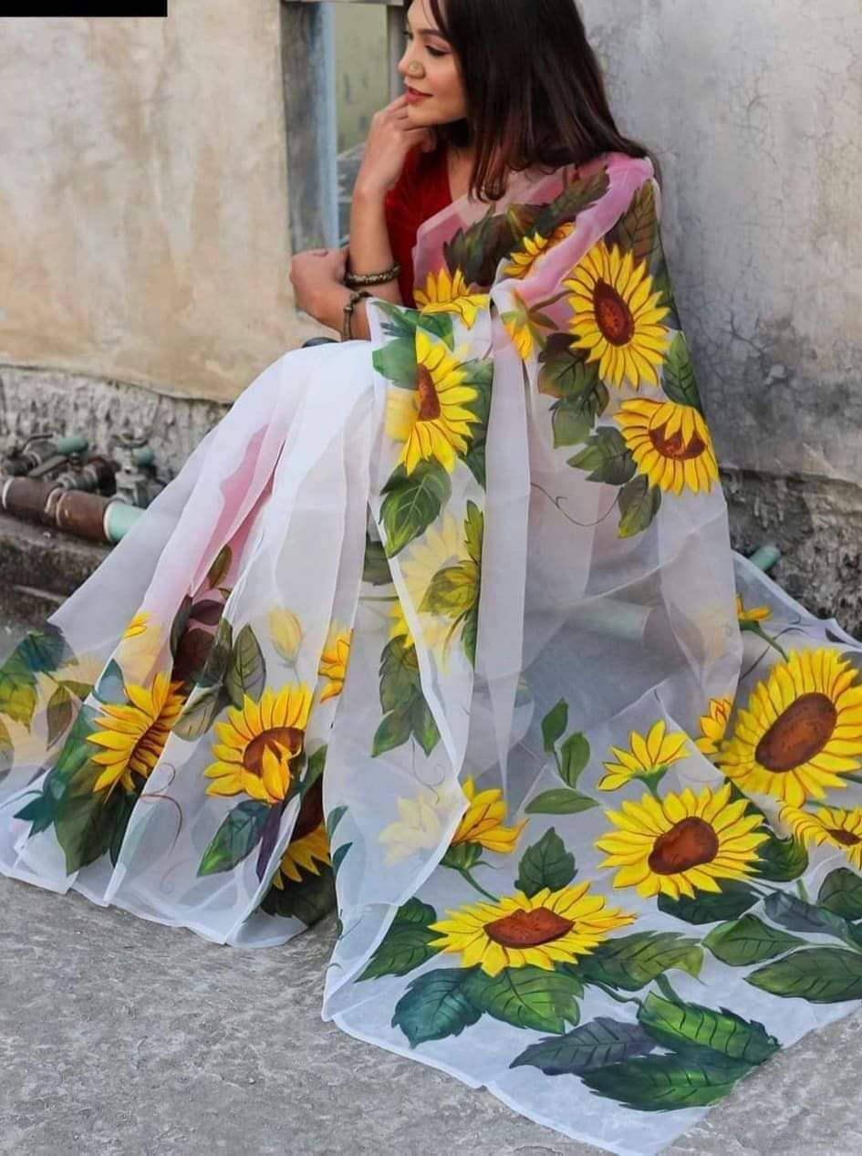 Hand Print Half Silk Sharee For Women - All Market Bangladesh