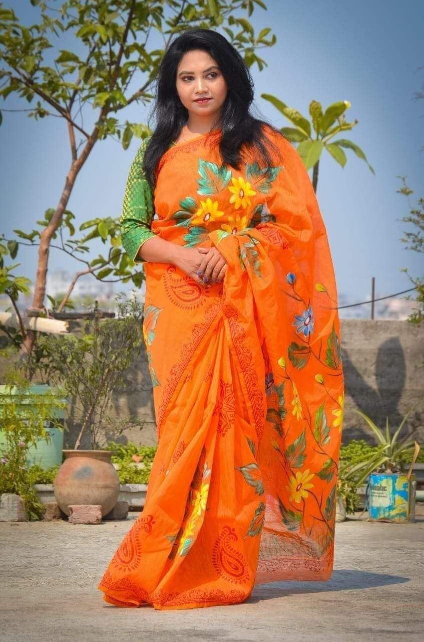 Hand Print Half Silk Sharee For Women - All Market Bangladesh